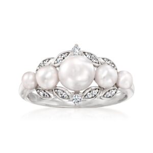 ross-simons 3-6.5mm cultured pearl ring with .10 ct. t.w. diamonds in sterling silver. size 9