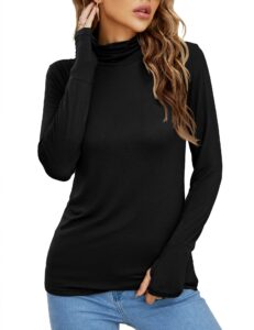 luyaa women's plus size warm long sleeve turtleneck top ultra soft fall thumb holes for fall winter black m