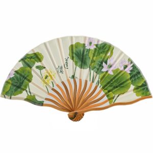 small summer folding fan, women's dance fan, lotus pattern silk hand-held fan with bamboo ribs, clothing accessories (color : green, size : 7.1")