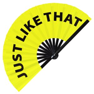 just like that hand fan foldable bamboo circuit hand fan funny gag slang words expressions statement gifts festival accessories rave handheld circuit event fan clack fans (yellow)