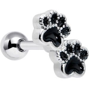 body candy 16g womens 316l stainless steel paw print top ear cartilage earring helix tragus jewelry 1/4"