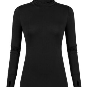 LUYAA Women's Plus Size Warm Long Sleeve Turtleneck Top Ultra Soft Fall Thumb Holes for Fall Winter Black M