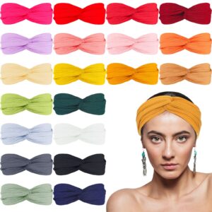 20 pcs boho vintage elastic criss cross turban head wraps - solid color stretchy hair accessories for women's yoga and workout