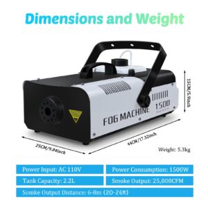 Telbum Fog Machine 1500 Watt and 25000 CFM Fog with with 2 Sets of Controllers, Professional Smoke Machine for DJ Stage Halloween Party Wedding Christmas