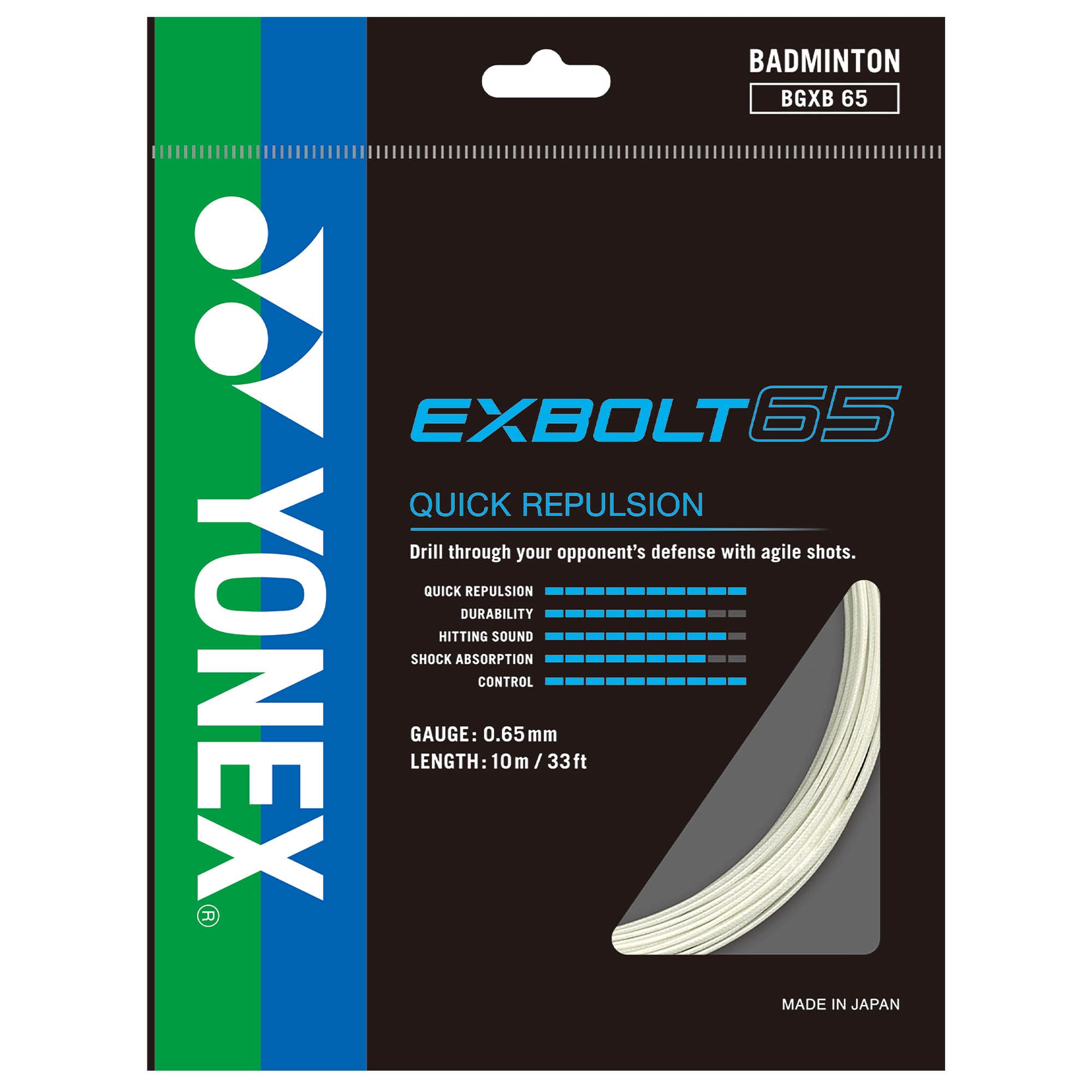 YONEX BG Exbolt 65 Badminton String (White)