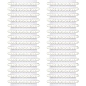 glenmal 30 pieces pearl bracelets for women wedding faux bridal pearl bracelet bulk elastic stretch bridesmaid for party gift(white,0.24 inch)