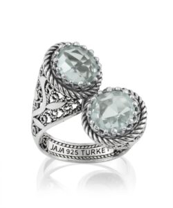 925 sterling silver filigree art women bypass cocktail ring, gift packed (prasiolite, 11)