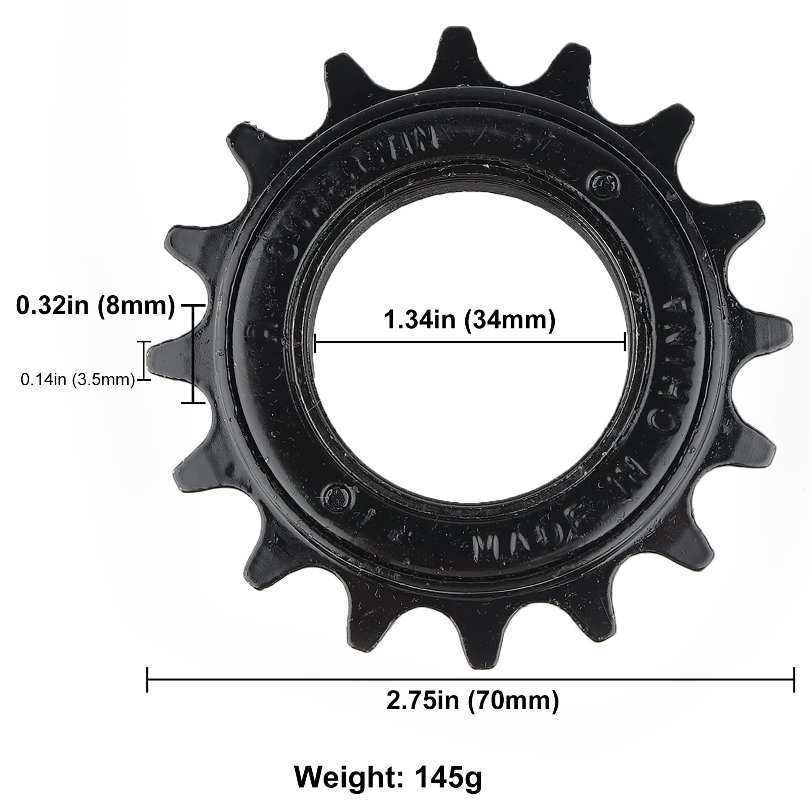 Hycline Single Speed Bike Freewheel: 16T Compatible with 1/2'' x 1/8'' Bicycle Freewheel - Threaded Type Freehub Replacement Parts (Black)