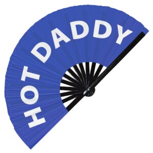 hot daddy hand fan foldable bamboo circuit hand fan funny gag slang words expressions statement gifts festival accessories rave handheld circuit event fan clack fans (blue)