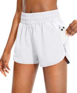 santiny women's running shorts with zip pockets high waisted athletic workout gym shorts for women with liner (a white_s)