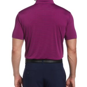 PGA TOUR Men's Short Sleeve Single Feeder Stripe Polo Shirt, Grape Juice, X-Large