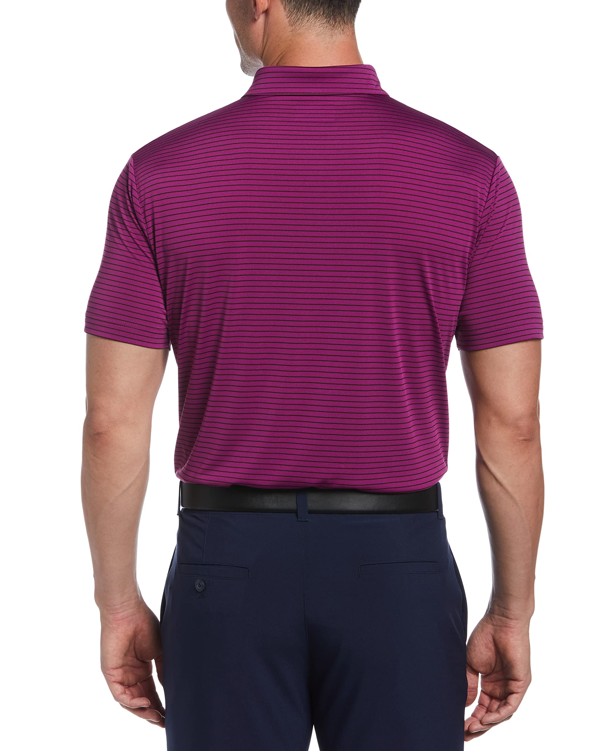 PGA TOUR Men's Short Sleeve Single Feeder Stripe Polo Shirt, Grape Juice, X-Large