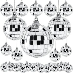 45pcs mirror disco balls 5 sizes hanging mirror ball ornament with rope 70s disco party decorations silver disco balls for christmas tree decor stage props festivals (0.79/1.18/1.97/3.15/3.94 inch)