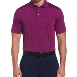 PGA TOUR Men's Short Sleeve Single Feeder Stripe Polo Shirt, Grape Juice, X-Large