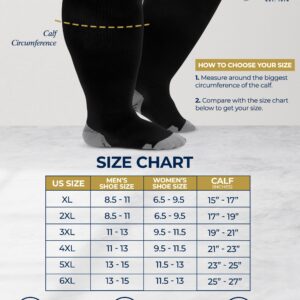 Pembrook Plus Size Compression Socks Wide Calf - Up to 6XL | Black Wide Calf Compression Socks Women Plus Size | Circulation Support Extra Wide Calf Compression Socks