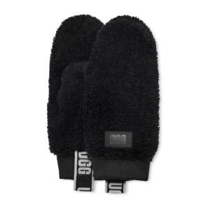 ugg women's sherpa mitten w logo tape, black, large/x-large