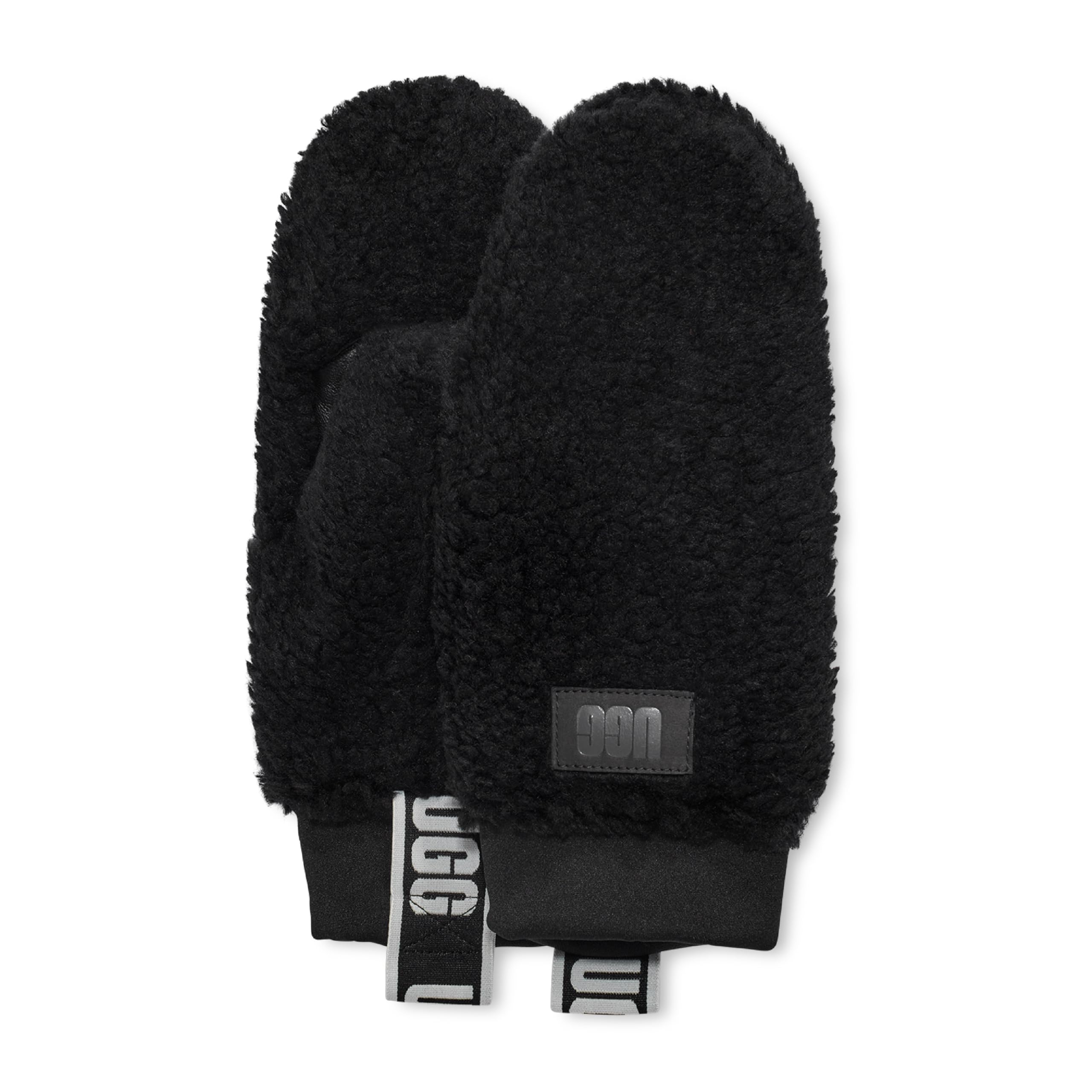 UGG Women's Sherpa Mitten W Logo Tape, Black, Large/X-Large