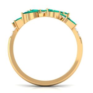 Rosec Jewels Natural Nature Inspired Ring, AAA Quality, Emerald Diamond Anniversary Ring, May Birthstone Ring (Ready to Gift), 14K Yellow Gold, Size:US 7.00