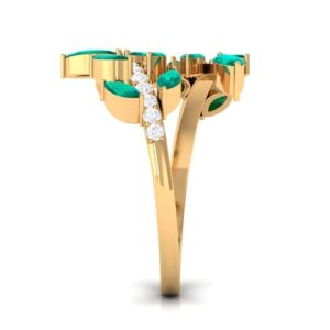 Rosec Jewels Natural Nature Inspired Ring, AAA Quality, Emerald Diamond Anniversary Ring, May Birthstone Ring (Ready to Gift), 14K Yellow Gold, Size:US 7.00