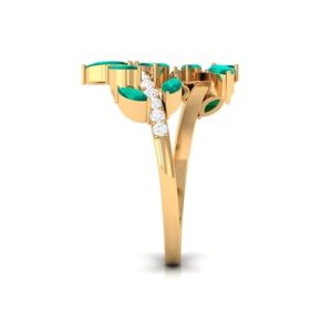 Rosec Jewels Natural Nature Inspired Ring, AAA Quality, Emerald Diamond Anniversary Ring, May Birthstone Ring (Ready to Gift), 14K Yellow Gold, Size:US 7.00