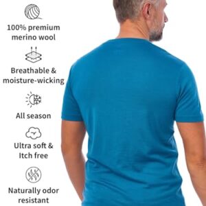 Merino Wool T-Shirt Mens - Short Sleeve Merino Wool Shirts for Men - Sport Merino Lightweight Base Layer Hiking Tshirt (Medium, Maya Blue)