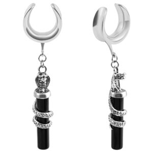 doearko 2 pcs fashion crystal stone dangle saddle ear gauges plugs hypoallergenic 316 stainless steel ear tunnels piercing body jewelry (10mm(00g), black)