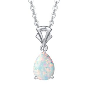 fancime opal necklace 14k solid white gold teardrop pendant necklace october birthstone birthday gifts for mom women