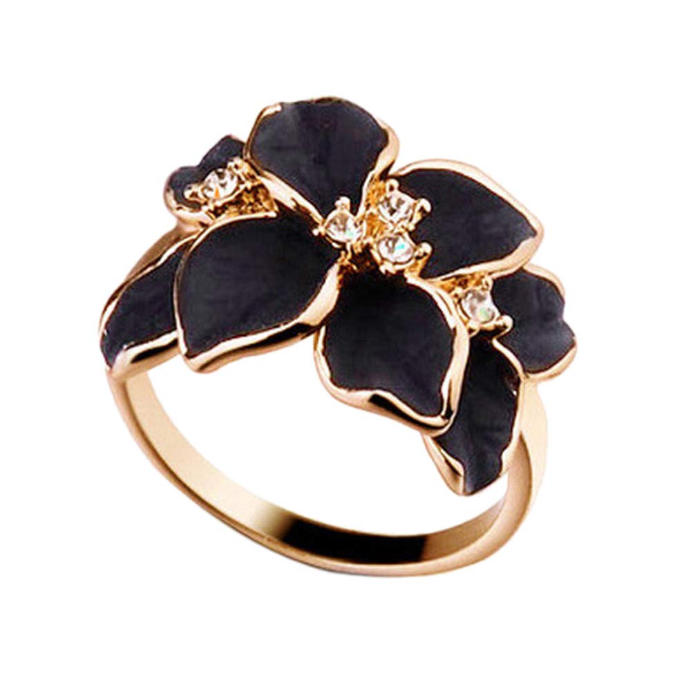 Engagement White Stud Flower Ring Pearl Design Circle Fashion Ring Rings Ring Set Under 10 Dollars (`-Black, One Size)