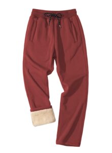 faskunoie men'sherpa fleece pants casual cotton heavy winter warm loose golf running active sweatpants orange red