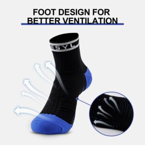 BESYL Running Socks, Long Distance Running Sock, Men Marathon Compression Reflective Running Sock with Ankle Support 3 Pairs