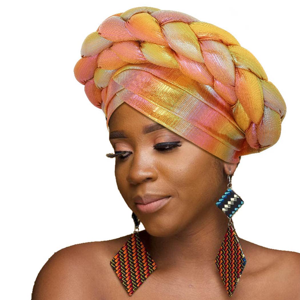 Woeoe Beanie Cap Head Wrap Double Braid Pre-Tied Head Scarf Twisted Stretchy African Head Turban for Women and Girls