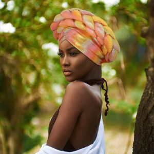 Woeoe Beanie Cap Head Wrap Double Braid Pre-Tied Head Scarf Twisted Stretchy African Head Turban for Women and Girls