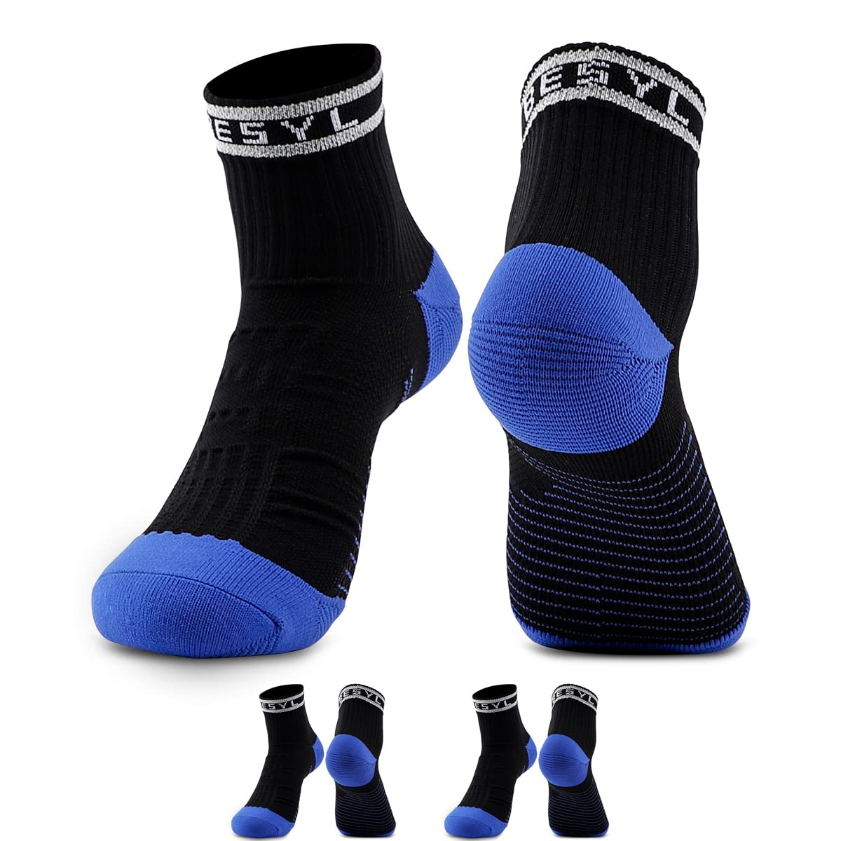 BESYL Running Socks, Long Distance Running Sock, Men Marathon Compression Reflective Running Sock with Ankle Support 3 Pairs