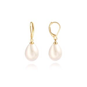 potessa handpicked white shell pearl earrings 18k gold plated leverback dangle stud pearl earrings jewelry for women