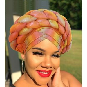 Woeoe Beanie Cap Head Wrap Double Braid Pre-Tied Head Scarf Twisted Stretchy African Head Turban for Women and Girls