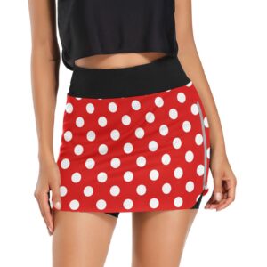 polka dot red woman tennis skirts with pockets athletic golf skorts quick dry workout running hiking skorts skirts, x-large short