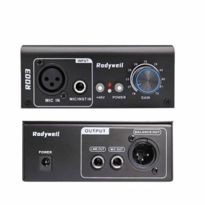 rodyweil microphone preamp mic gain booster with 2 input max 75db gain 48v phantom power for dynamic and condenser mic