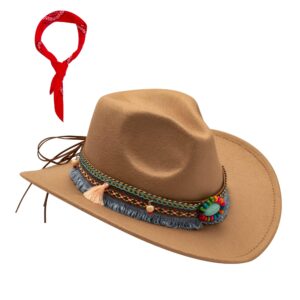 jingsha cowboy hat for men western felt cowgirl hat with belt for men women