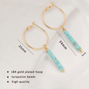 SOFYBJA Gold Huggie Hoop Drop Dangle Earrings Turquoise Beads Gemstone Earrings Boho Handmade Lightweight Jewelry for Women