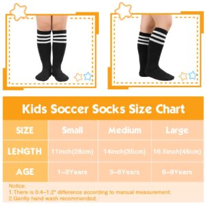 American Trends Kids Toddler Soccer Socks Knee High Tube long Socks Three Stripes Cotton Uniform Sports Socks for Child Boys Girls 1 Pack Black White 3-6 Years