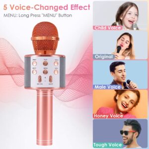 Sovvid Karaoke Microphone for Kids with Animal Stickers, Wireless Bluetooth Karaoke Mic for Singing, Portable Handheld Mic Speaker Player Machine, for Teens Adults All Age(Rose Gold)