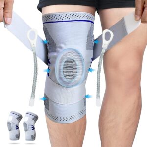 resltaly compression knee sleeves 2pc,knee brace support men&women patella gel pad side spring stabilizer,for pain relief acl mcl arthritis meniscus and basketball weightlifting running workout gym. (gray, small)