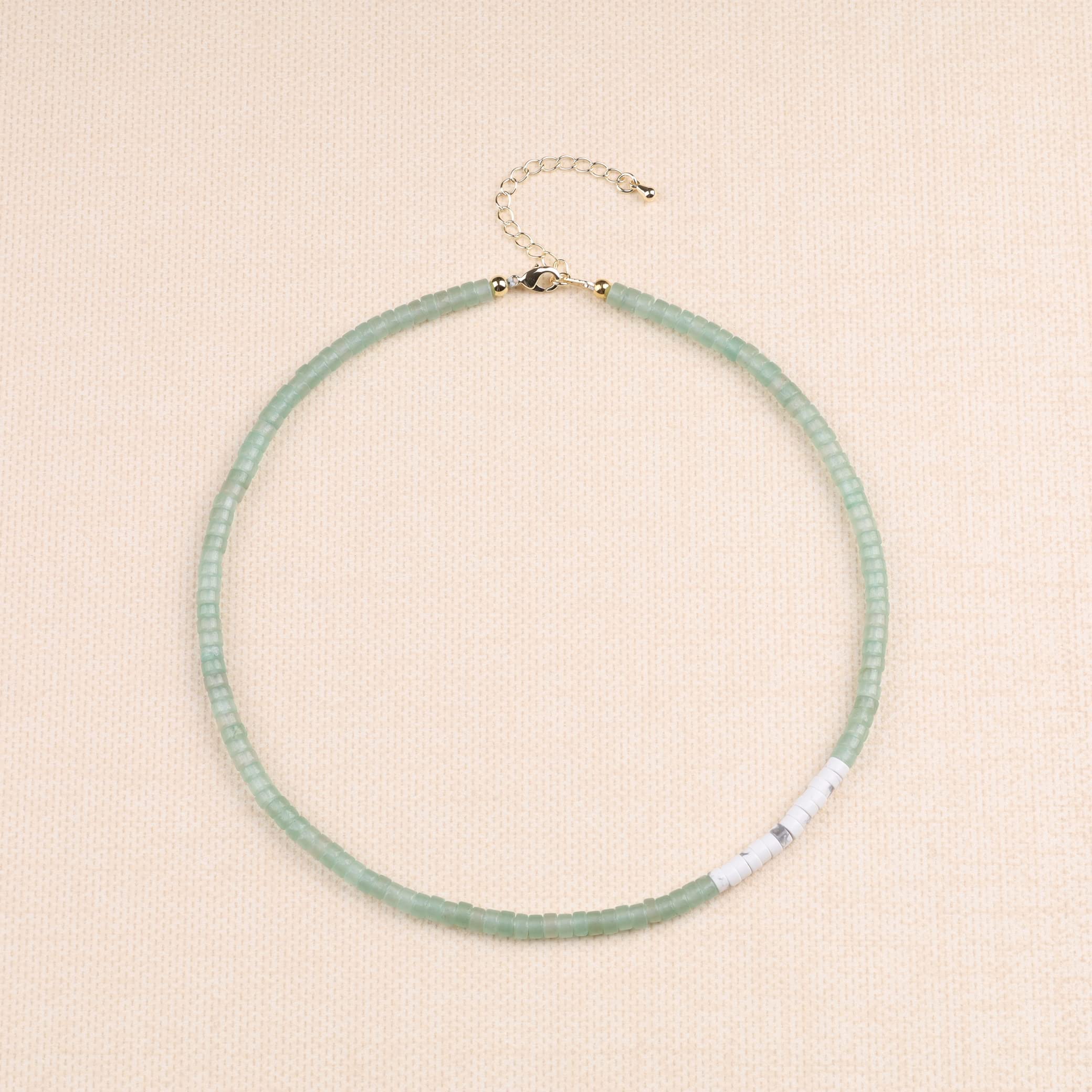 COAI Heishi Howlite Green Aventurine Stone Beaded Choker Necklace for Women