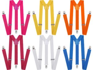 handepo 6 pcs adjustable y back style suspenders elastic suspenders with metal clip for pants unisex multicolour suspenders 1 in wide (classic color)