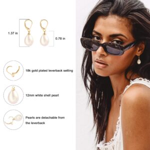 POTESSA Handpicked White Shell Pearl Earrings 18k Gold Plated Leverback Dangle Stud Pearl Earrings Jewelry for Women