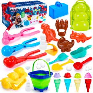 snow toys for kids ages 4-8 8-12, 24pcs winter snow ball makers for kids, snowball making kit heart snow molds shaper for kids outdoor play, dinosaur snowman ice cream snowball maker for toddlers 3-5