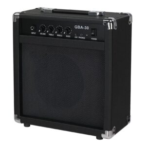 ktaxon 30watt electric bass amp with retractable handle, practice & performance bass guitar amplifier w/ 8" speaker, 4 buttons, 1/8" auxiliary input - black