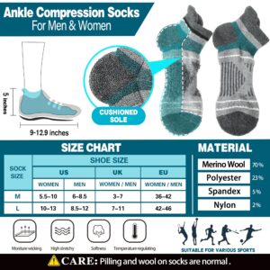 EBMORE Merino Wool Ankle Hiking Socks Compression Warm Winter Thermal Thick Cushion No Show Running Moisture Wicking Athletic Socks Gifts Stocking Stuffers for Men Women 6 Pairs(Color Mix，M)