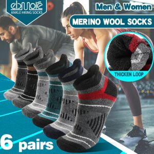 EBMORE Merino Wool Ankle Hiking Socks Compression Warm Winter Thermal Thick Cushion No Show Running Moisture Wicking Athletic Socks Gifts Stocking Stuffers for Men Women 6 Pairs(Color Mix，M)