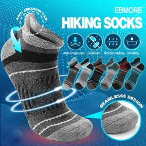 EBMORE Merino Wool Ankle Hiking Socks Compression Warm Winter Thermal Thick Cushion No Show Running Moisture Wicking Athletic Socks Gifts Stocking Stuffers for Men Women 6 Pairs(Color Mix，M)